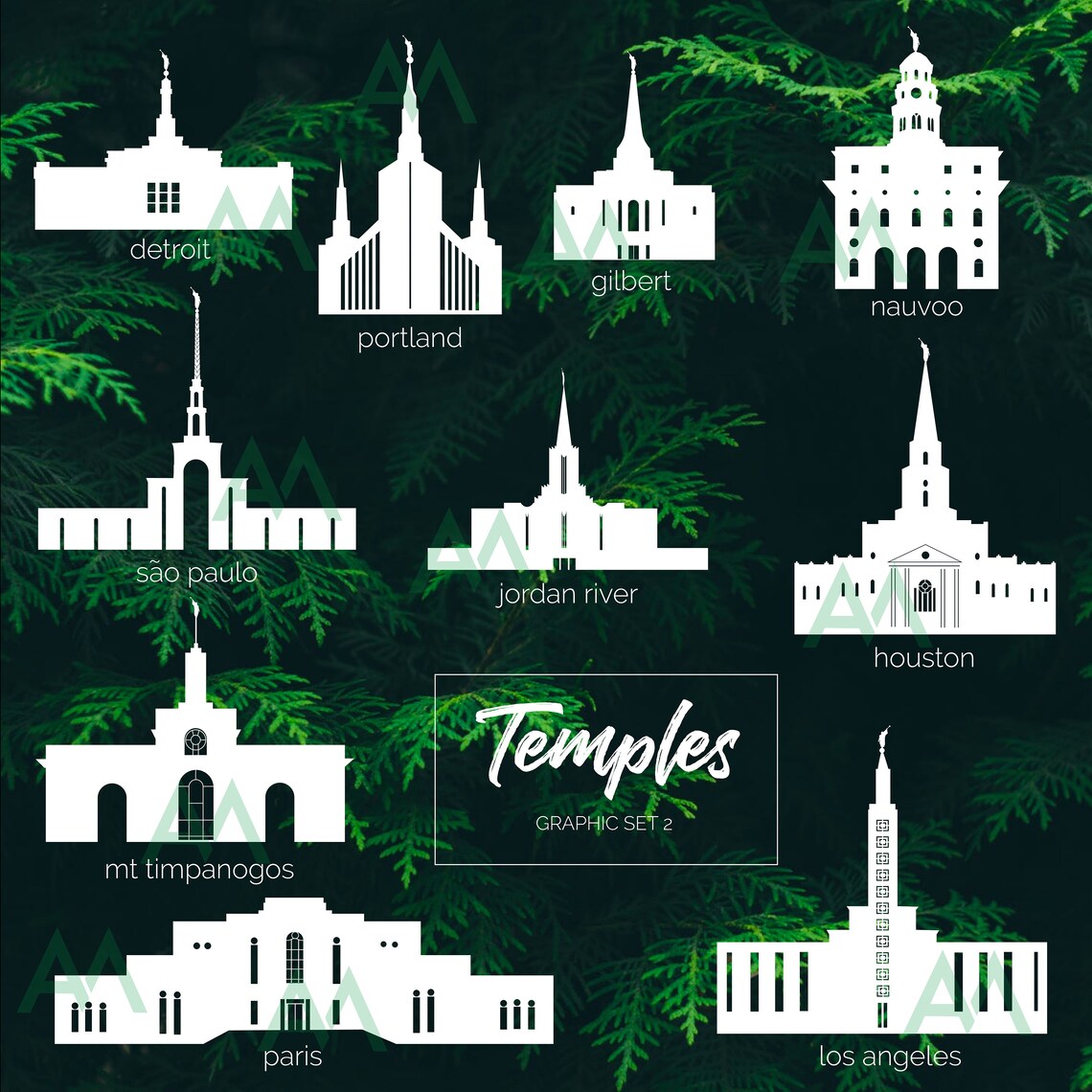 Temple Vector Set 2, Temple Graphics, Mormon, Lds, AI, SVG, PNG Detroit ...