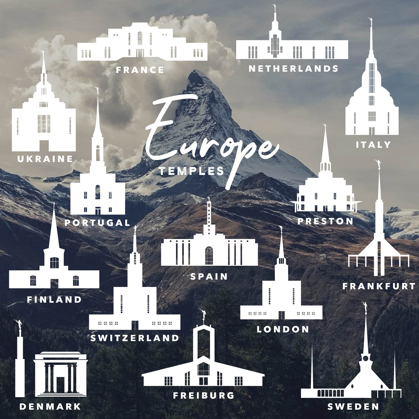 LDS Temple Vector Set Europe Temple Graphics, Lds, Illustrator File ...