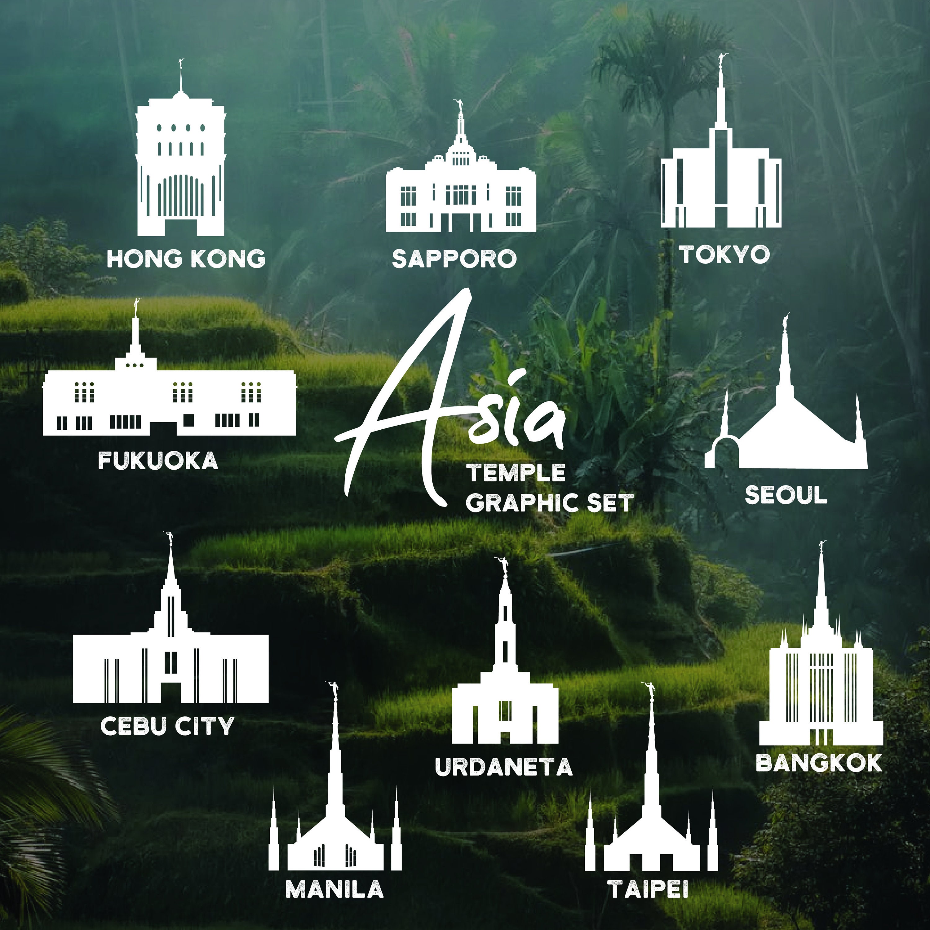 LDS Temple Vector Set, Asia Temples, Temple Graphics, Mormon, LDS ...
