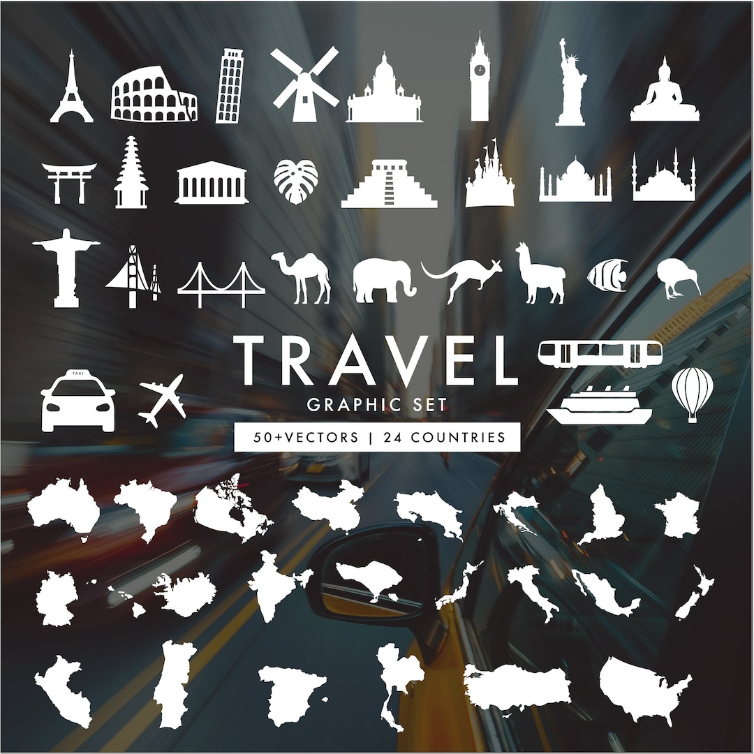 Travel Vector Graphic Set Clipart dowload / AI, SVG, PNG Files / Icons ...