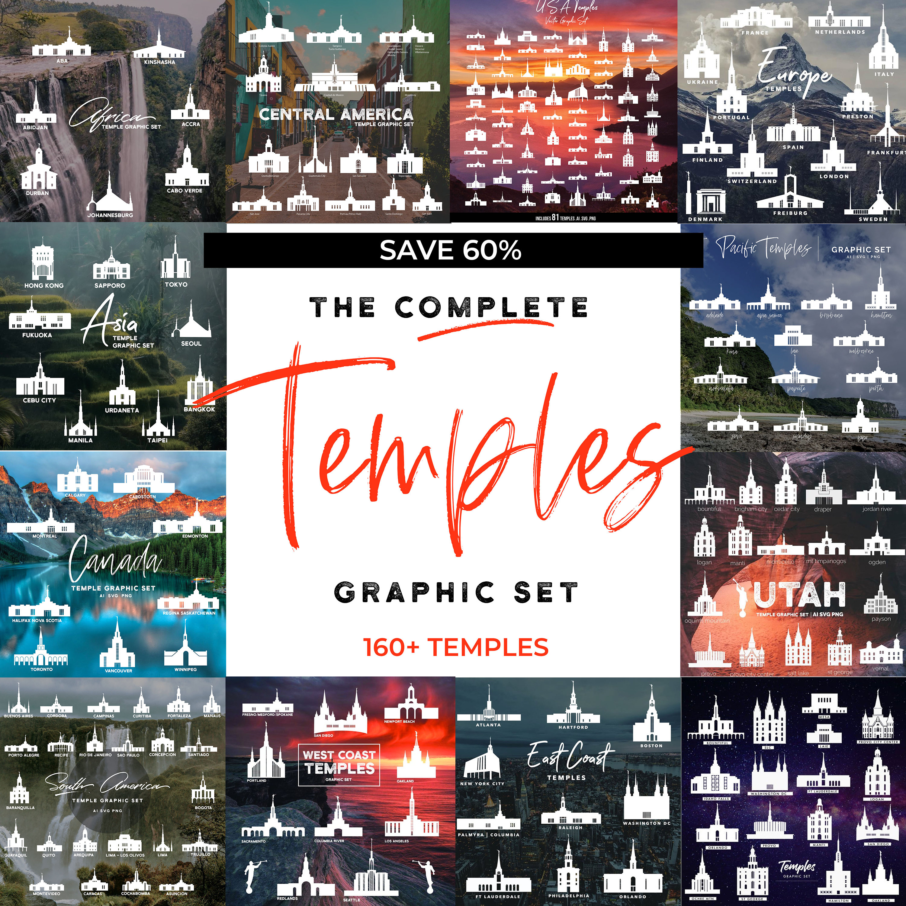 LDS Silhouette Temple Vector Set Complete Set Temple Bundle - Etsy