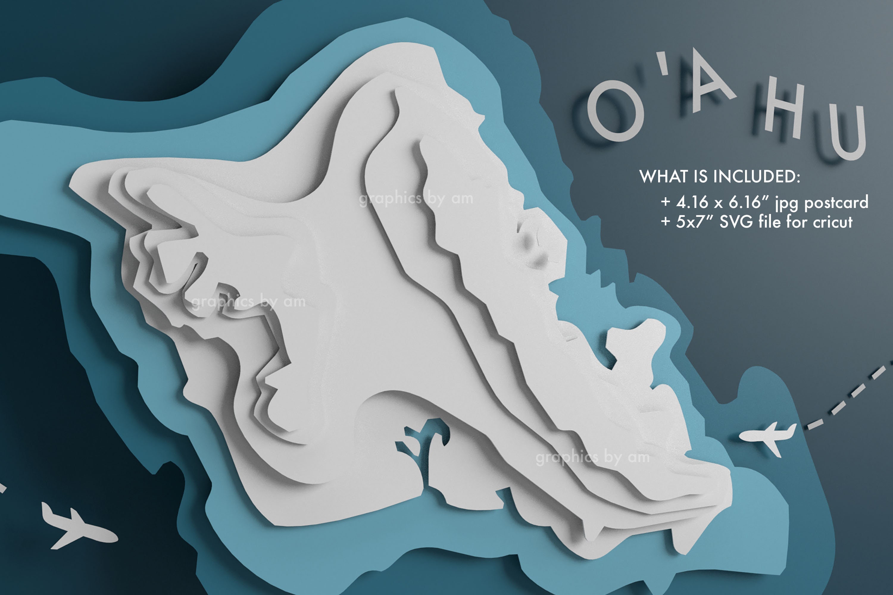 Oahu Hawaii Topographic Map Postcard With Bonus SVG for - Etsy UK