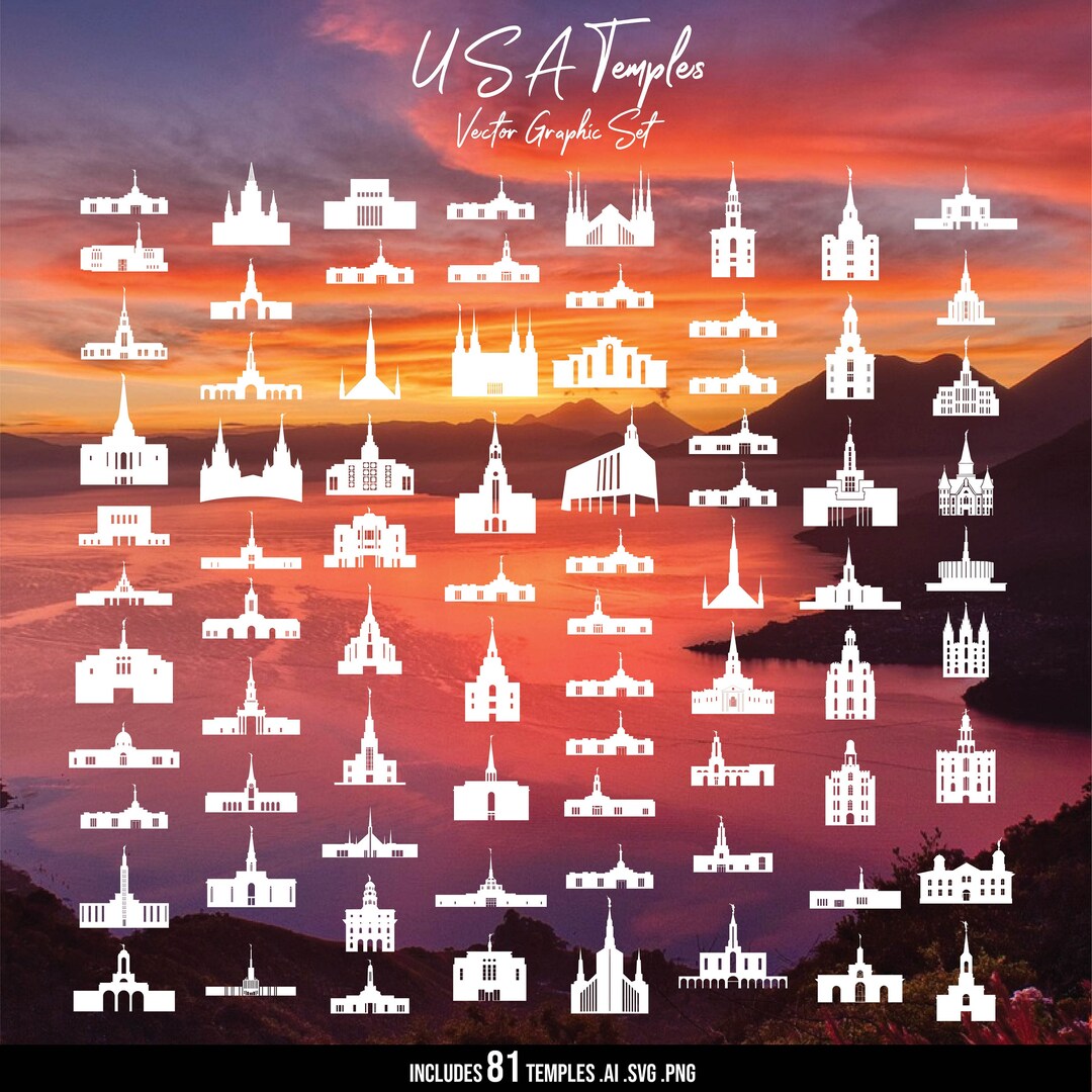 LDS Temple Vector Set, USA Temples, United States Temples, Includes .ai ...