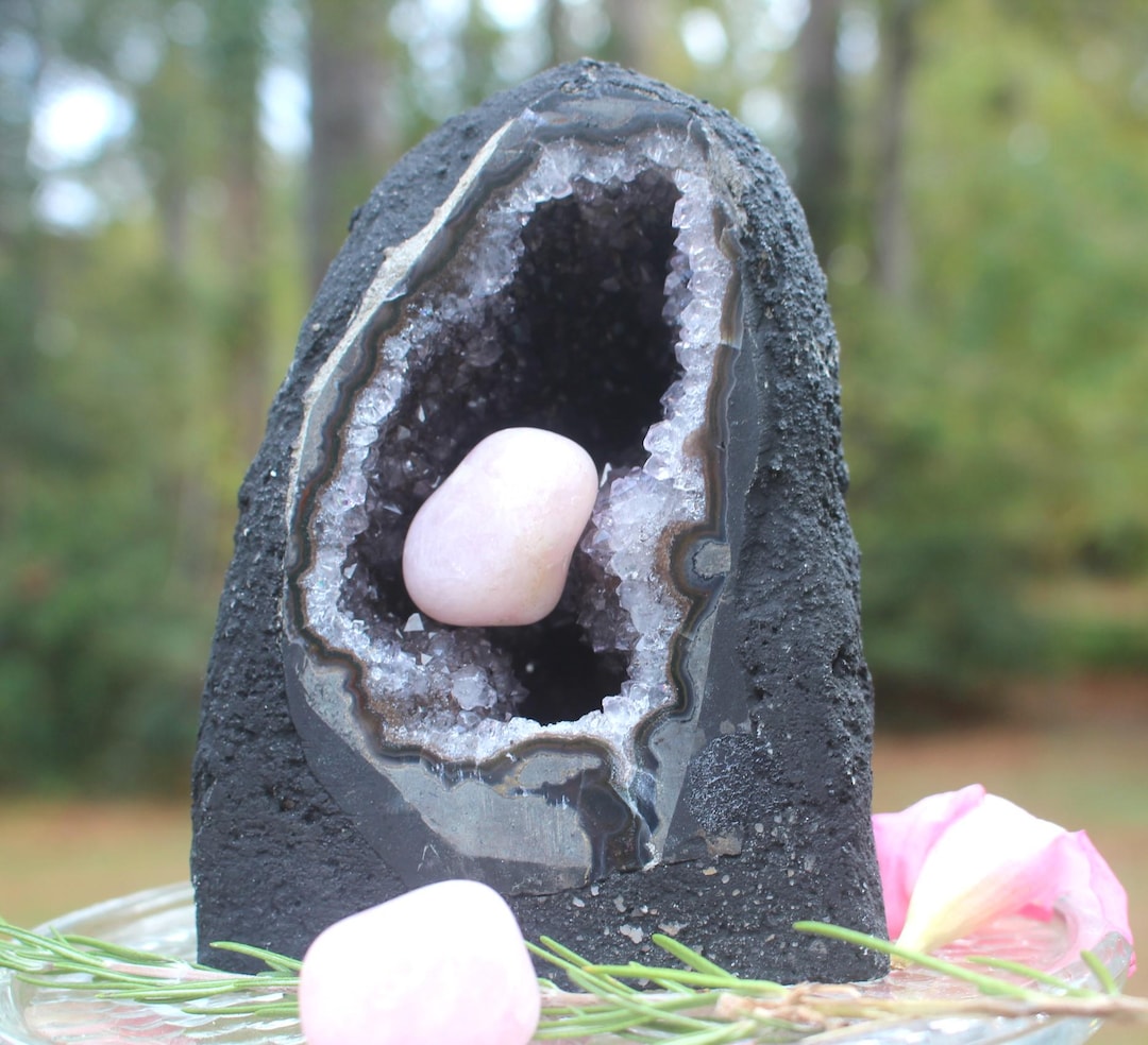 Amethyst Geode Crystal Cave Cathedral W/ Rose Quartz Stone, Hollow ...