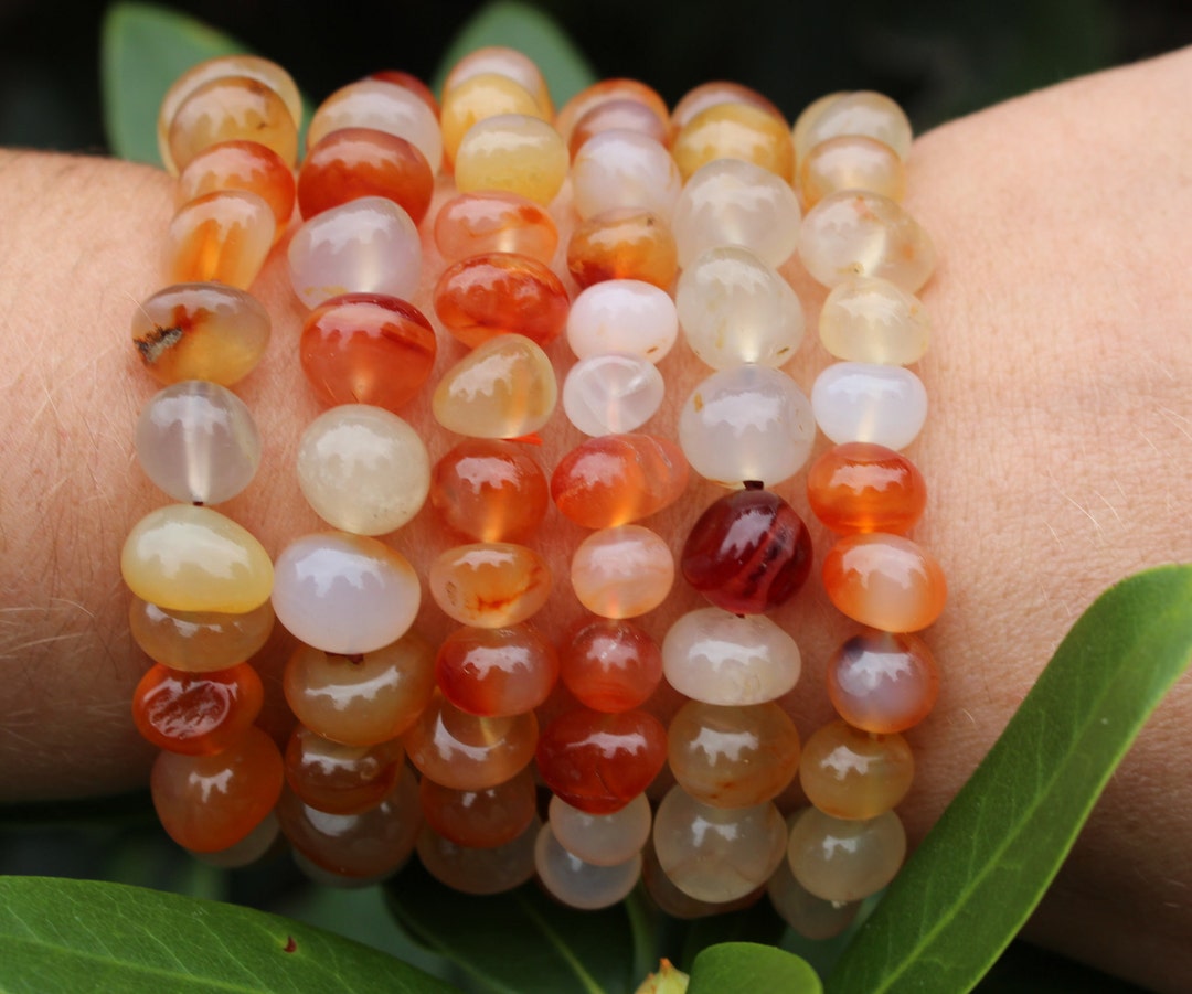 Handmade Carnelian Stretch Bracelet, Fits Most Wrists, Crystal-gemstone, Natural Orange Color ...