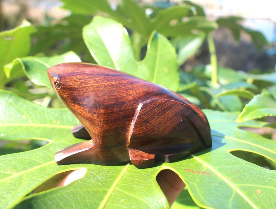 Large Rustic Hand Carved Wood Frogs, Woodland Animal Turtle Figurine ...