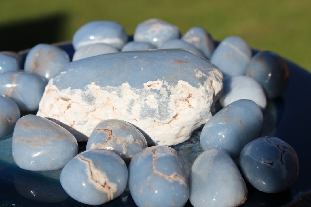 Angelite Crystal Nuggets, Peruvian Tumbled Polished Stones- Rocks, Blue ...