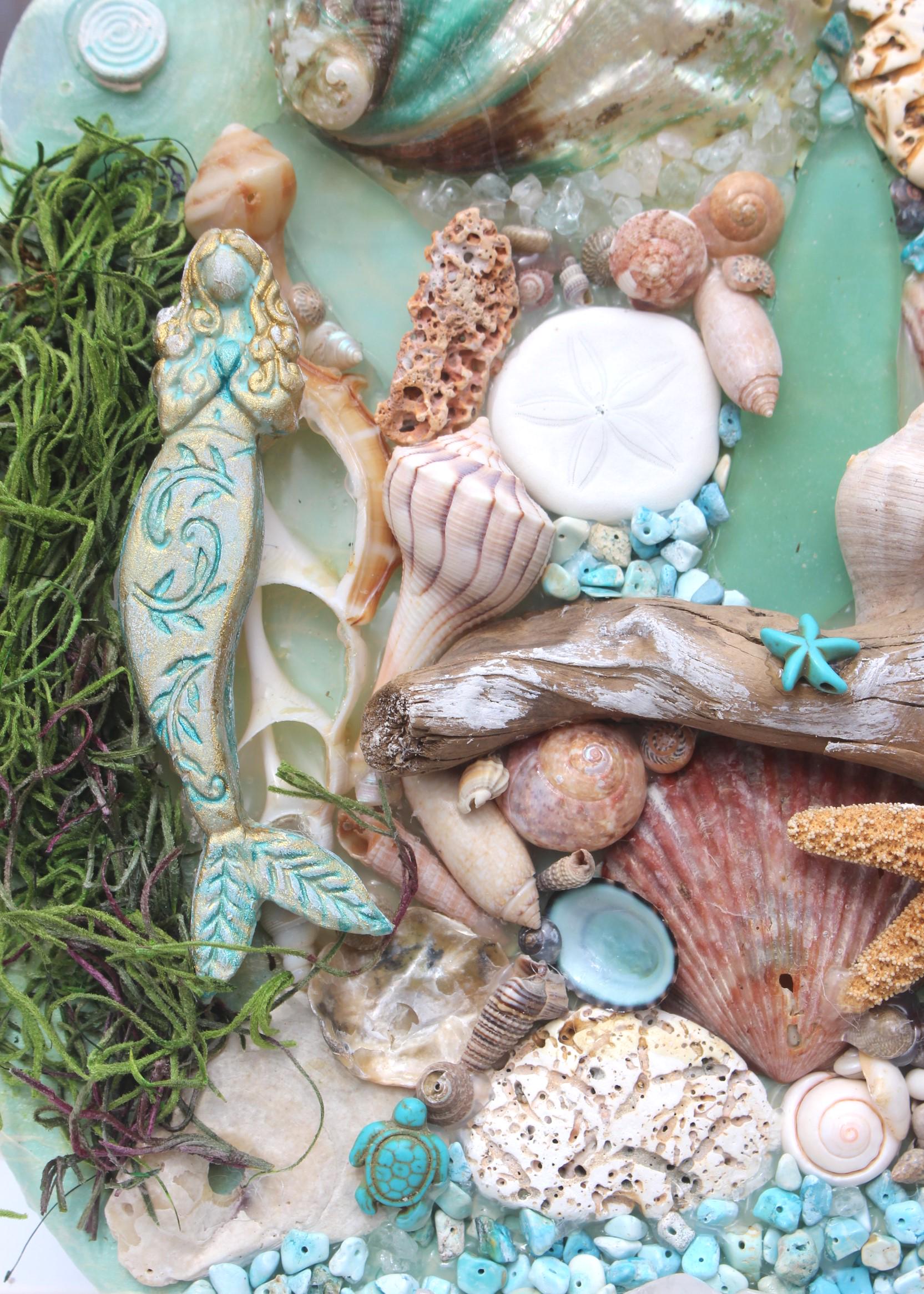Mermaid Shell Collage Art: Handmade Ocean Canvas With Driftwood, Sea ...