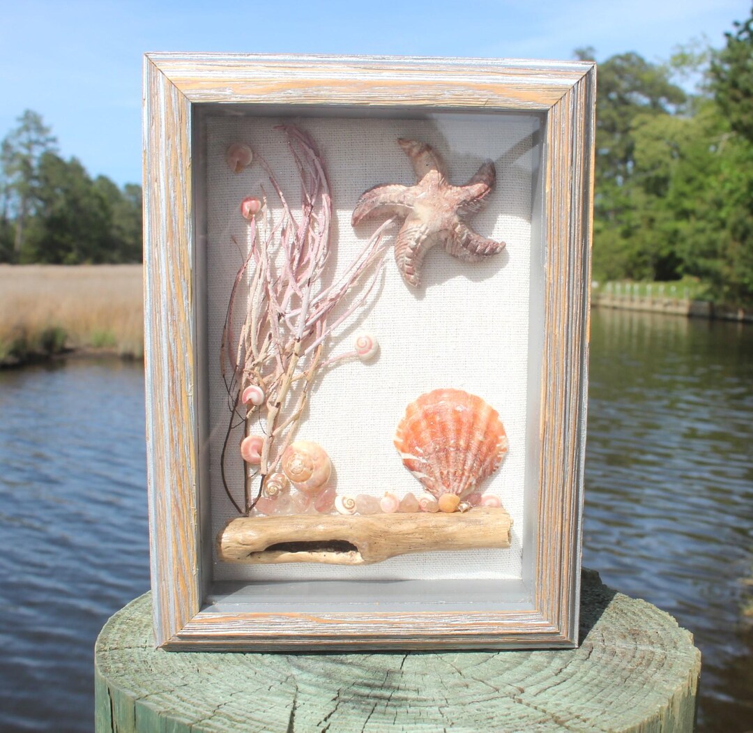 Original Ocean Themed Shadow Box, Handmade Sea Shell Driftwood Island ...