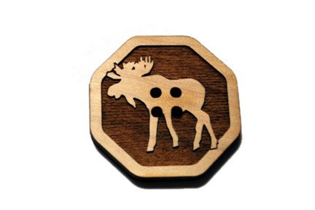 Moose Buttons 5 Pack. Octagon Button, Wooden, Laser Engraved, Package ...