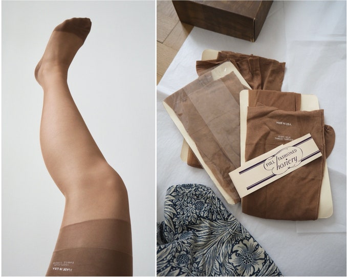 Deadstock Pure Silk 1940s Seamed Stockings Cuban Heel Hosiery Forgarter