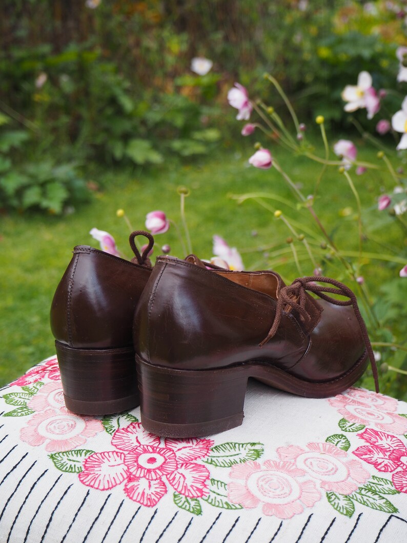 Deadstock 1940s Sturdy Heels Brown Shiny Leather & - Etsy
