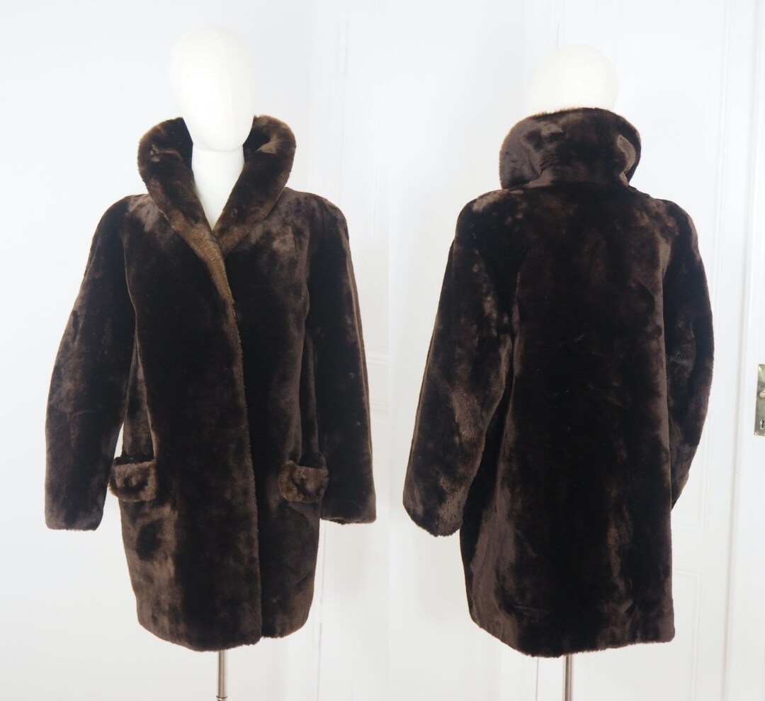 Espresso Brown Teddy Coat 1940s to 1950s silky Smooth Sheep Fur Jacket ...