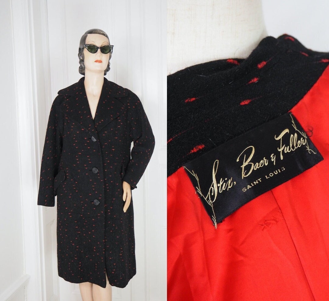 Fancy 1950s Wool stix Baer & Fuller Coat Black - Etsy