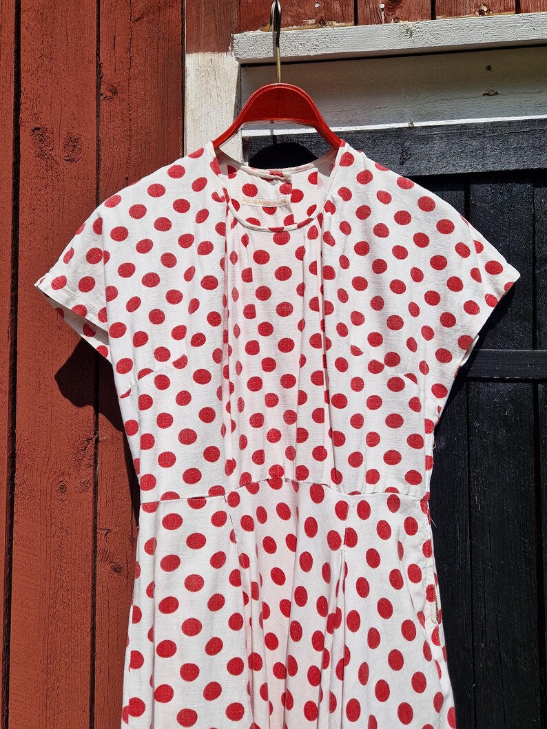 Linen Polka Dot Dress | 1940s to 1950s | Made by Carma | Waist 30.7" - Etsy
