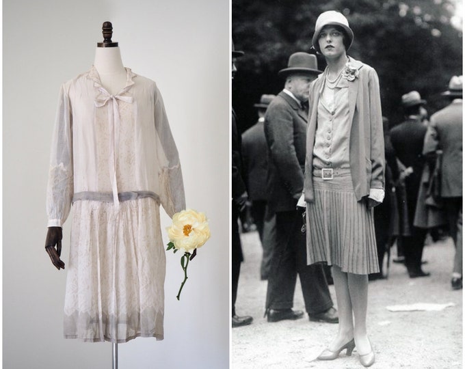 Sheer 1920s Summer Dress Zig Zag Details, Print & Tie Bow Very Romantic ...