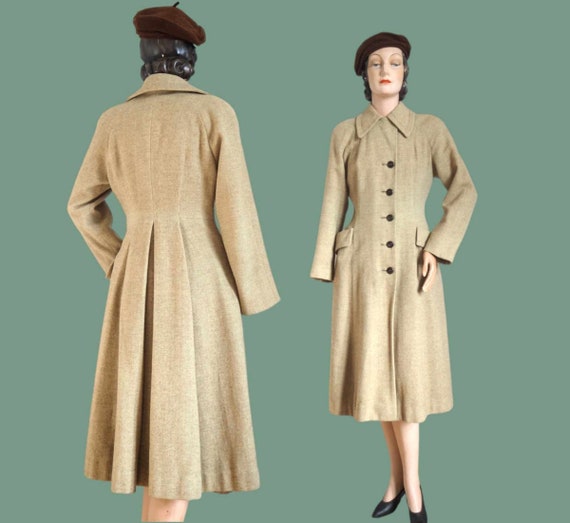 Tailored 1940s Herringbone Wool Princess Coat | Padde… - Gem