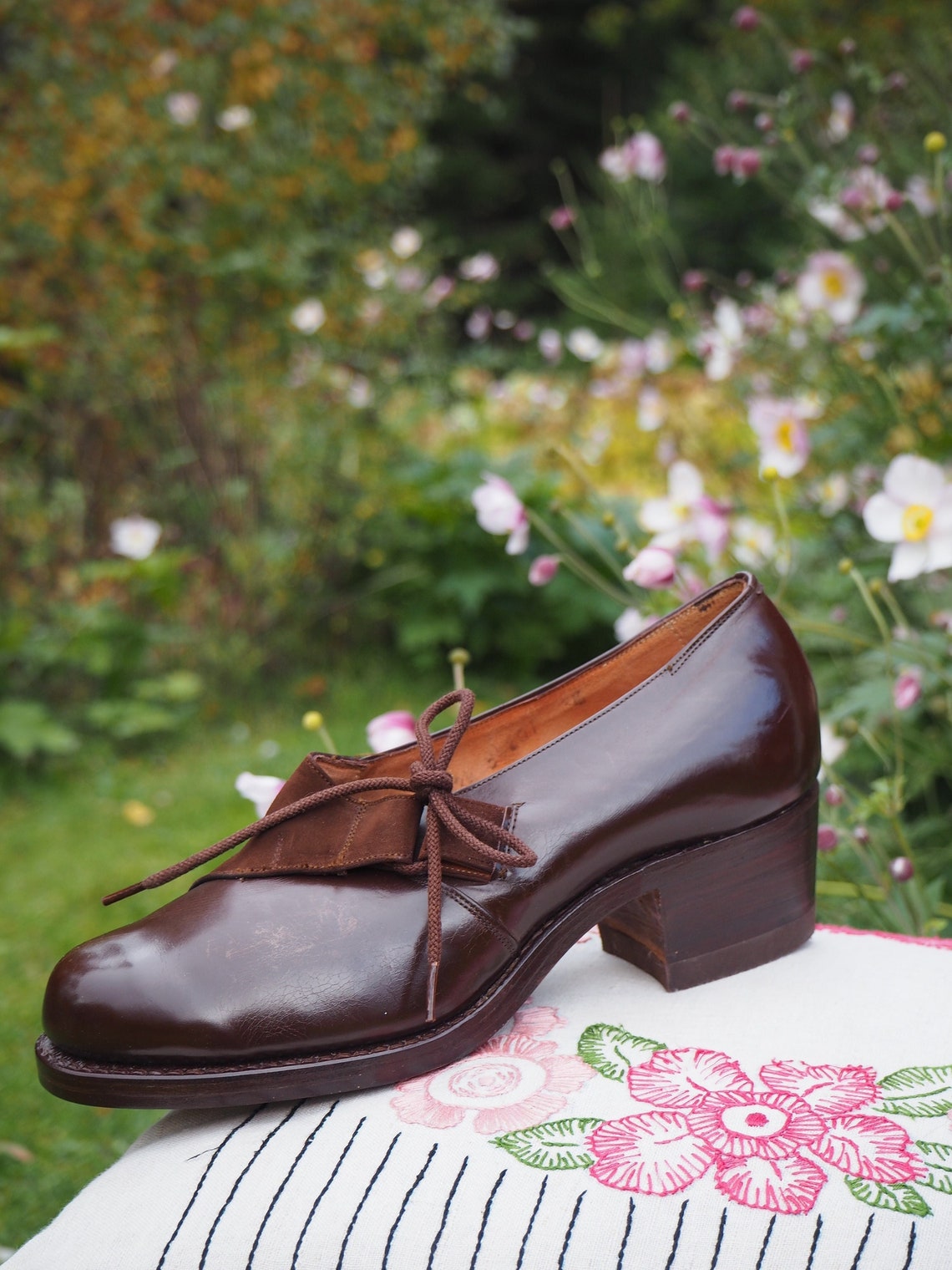 Deadstock 1940s Sturdy Heels Brown Shiny Leather & - Etsy