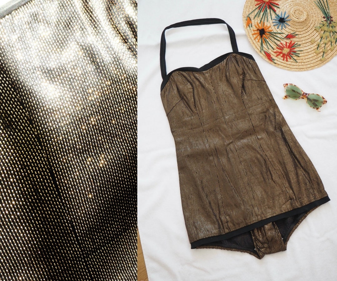 Golden Sparkle 1940s Movie Star Swimsuit | Amazing Rare Metallic Gold ...