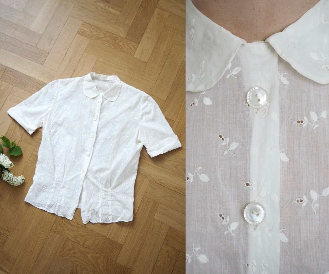 Delicate Broderie Anglaise 1950s Blouse Sheer Floral Embroidery Peter ...