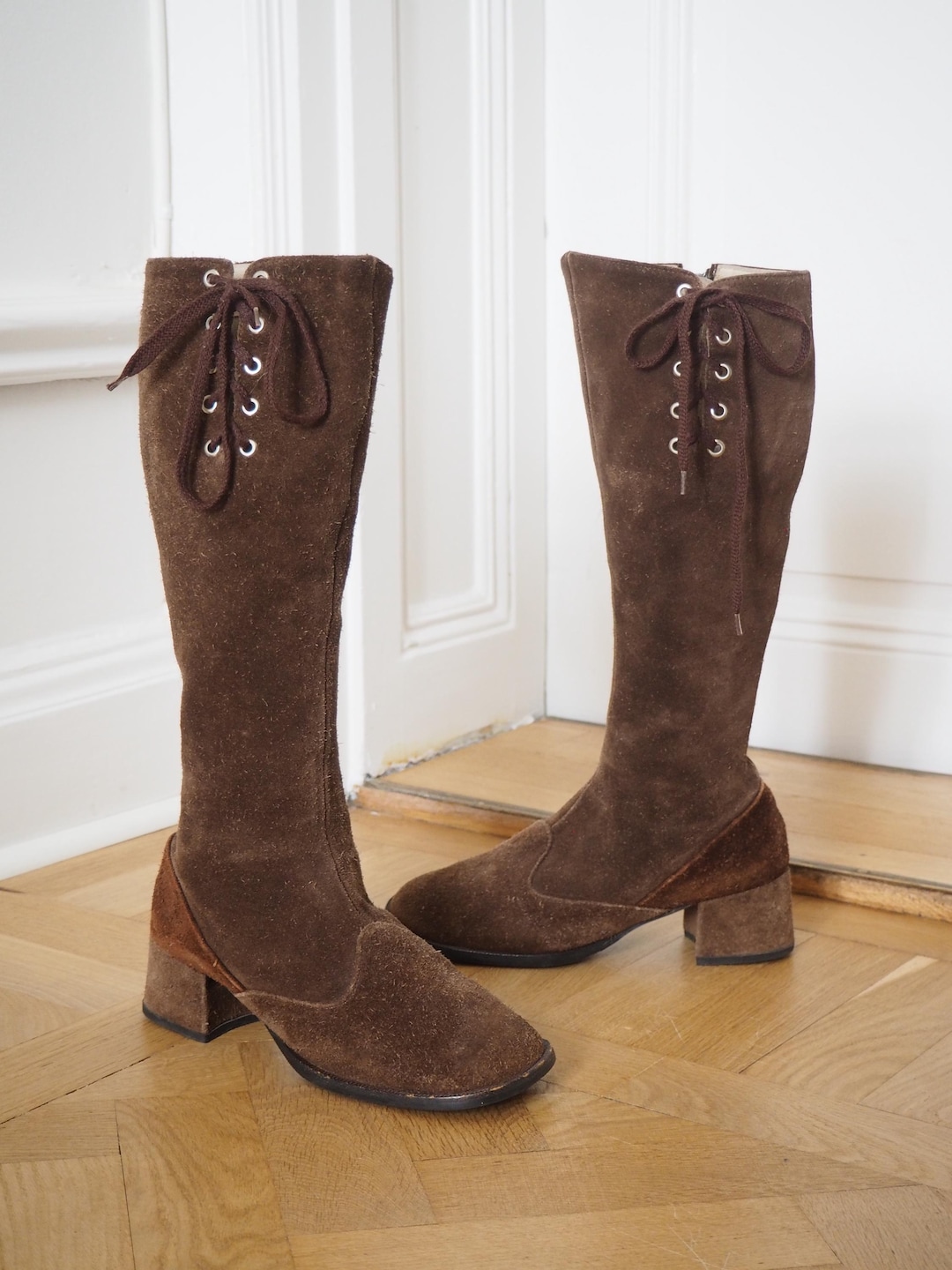 Iconic 1960s Gogo Boots | two Tone Suede Made in Italy | Lacing Detail ...