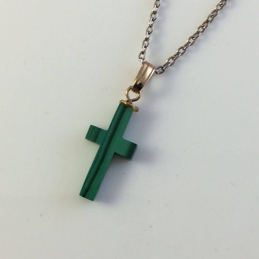 Malachite Cross Necklace Sterling Silver Chain - Crucifix Irish ...