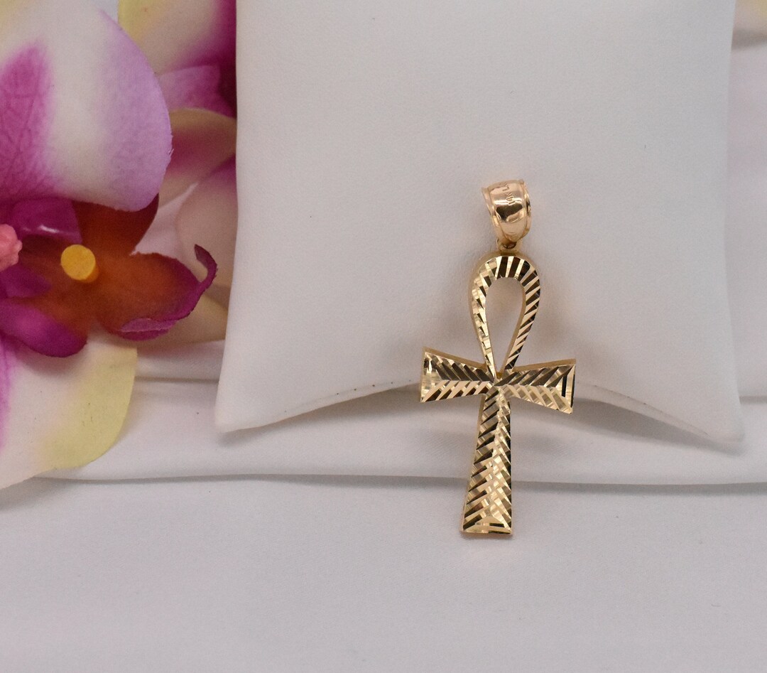 Egyptian Ankh Cross Gold 14k, High Polish Diamond Cut Finish, Yellow ...