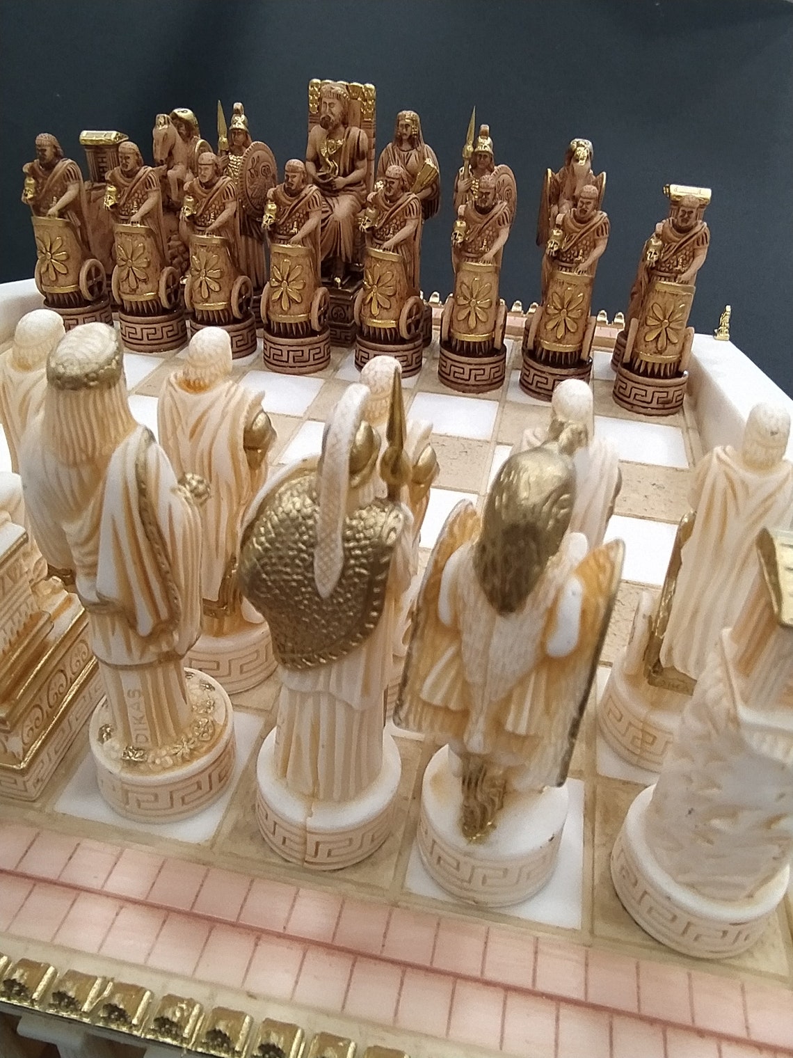 Chess Board Alabaster Set Parthenon Themed 35X35 - Etsy