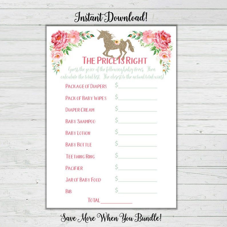 Unicorn Baby Shower Game Set Baby Shower 8 Game Bundle | Etsy