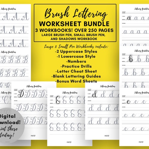Brush Lettering Worksheets for Small Brush Pens Calligraphy - Etsy