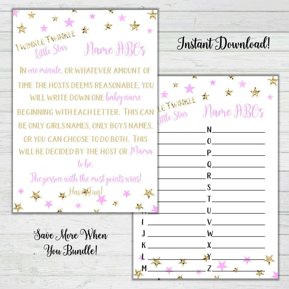 Baby Name Baby Shower Game Pink and Gold Baby Shower Games Girl Baby ...