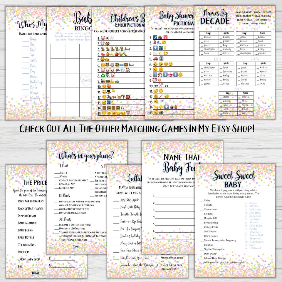 Candy Matching Baby Shower Game - Rainbow Confetti Baby Shower Games ...