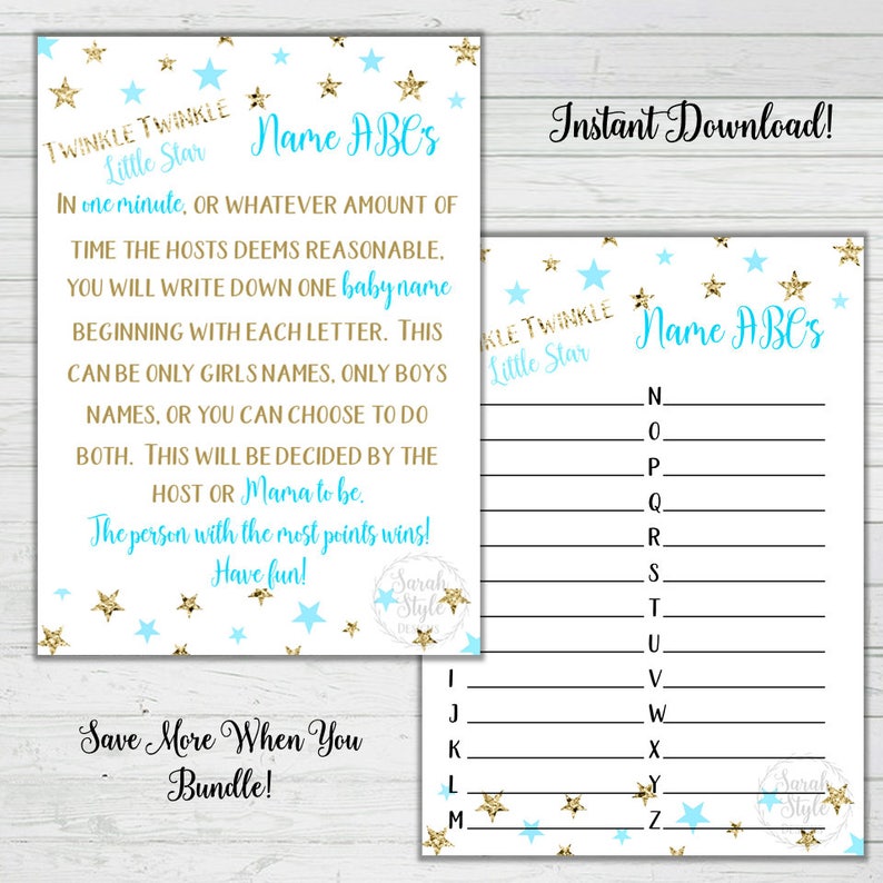 Name Baby Shower Game Party Activity Twinkle Twinkle Little Star ...