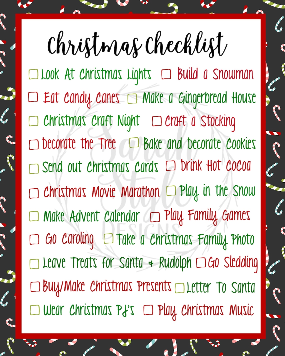 Christmas Printable Checklist Digital Print, Family Tradition, Holiday ...