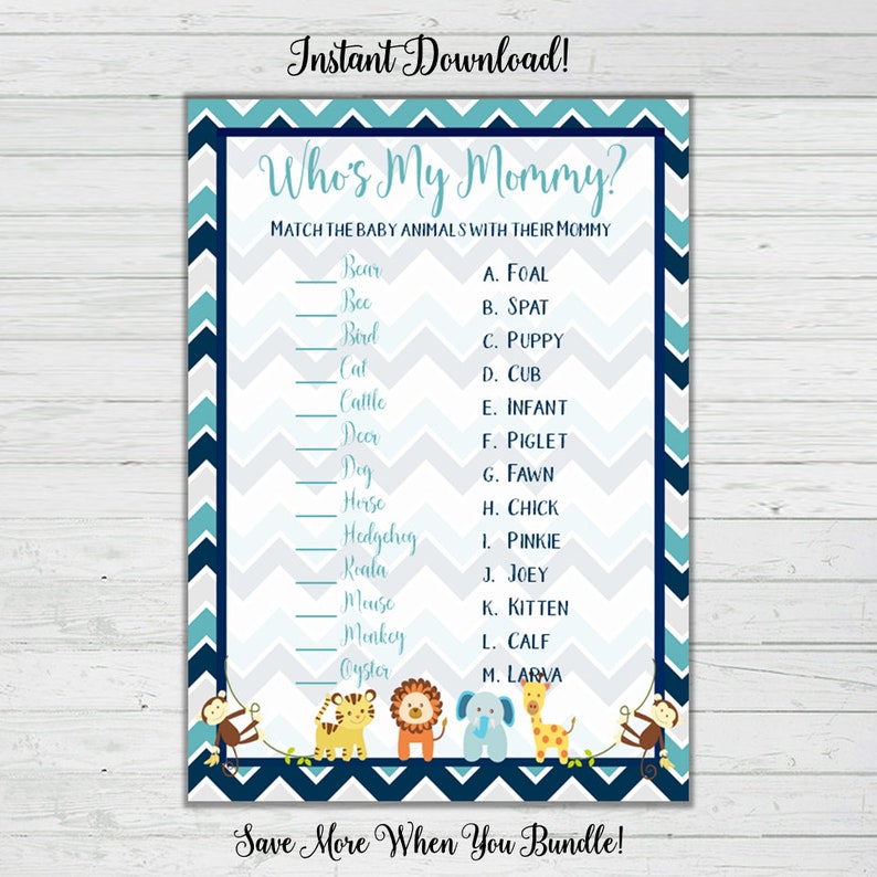 Baby Shower 8 Game Bundle Answer Keys Chevron Baby Animals - Etsy