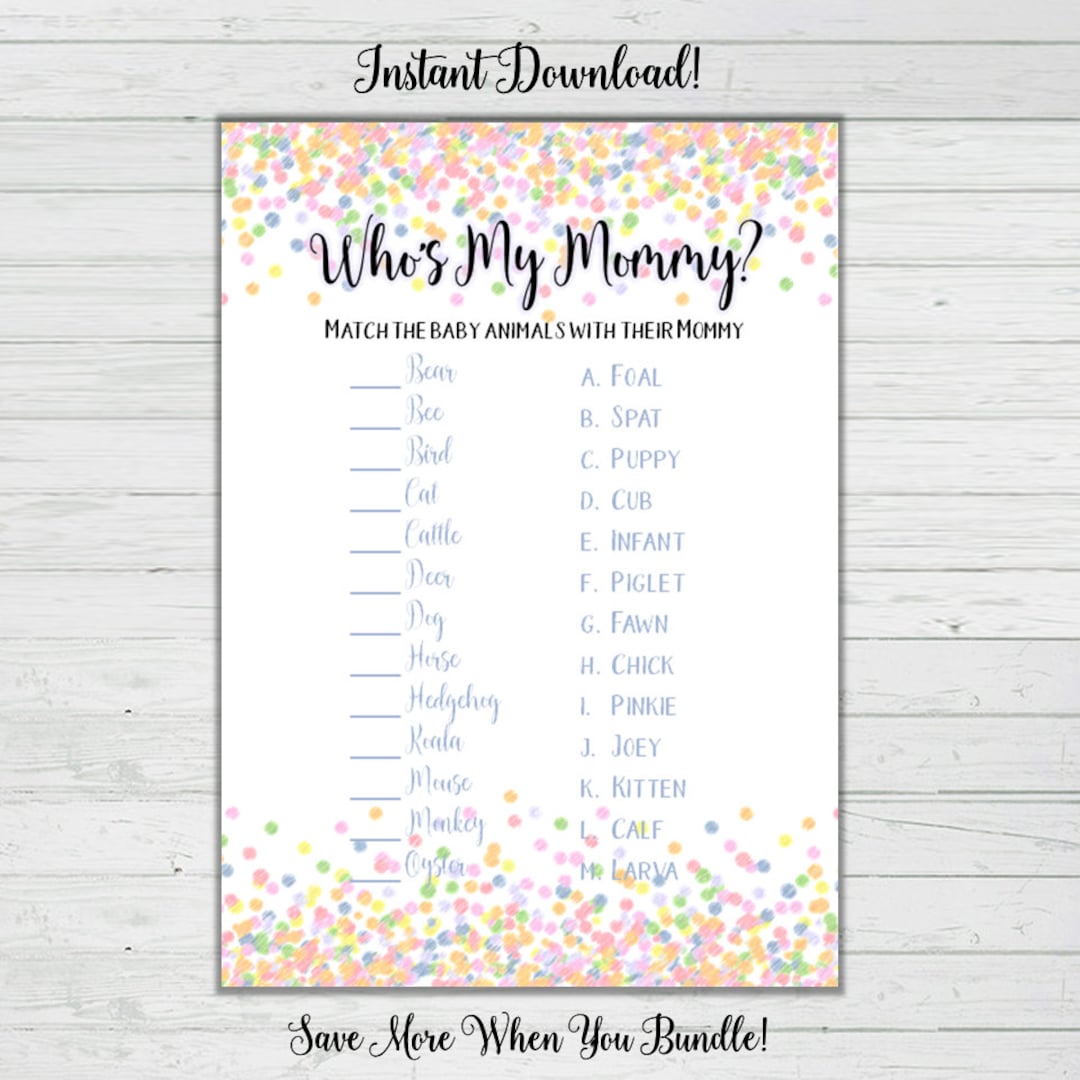 Baby Animals Matching Game - Rainbow Confetti Baby Shower Games - Boy ...