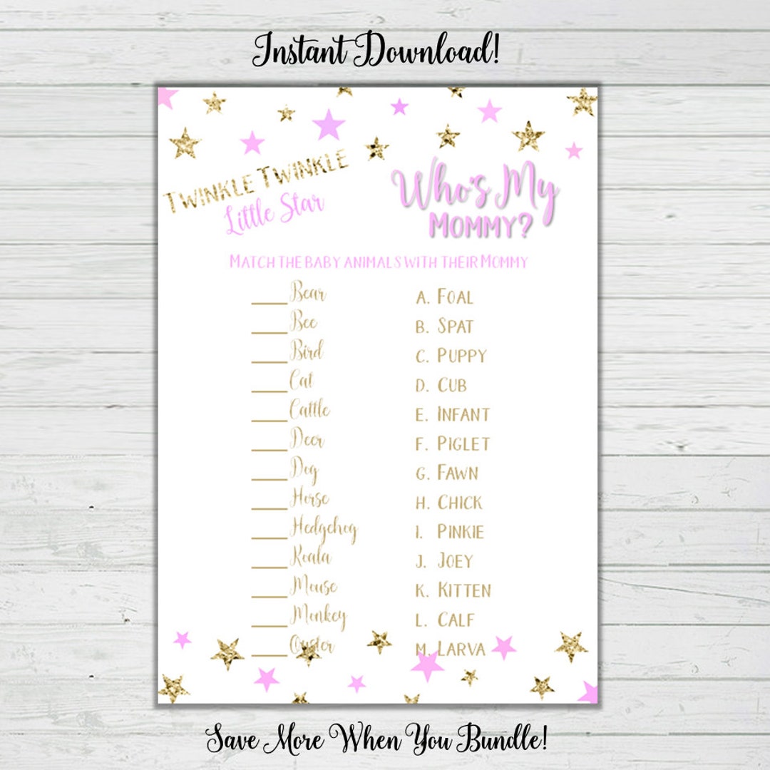 Baby Animals Matching Game - Pink and Gold Baby Shower Games - Boy Baby ...