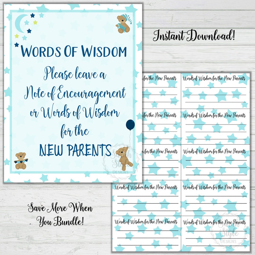 Words of Wisdom - Boy Baby Shower Game - Party Activity - Blue Bear ...