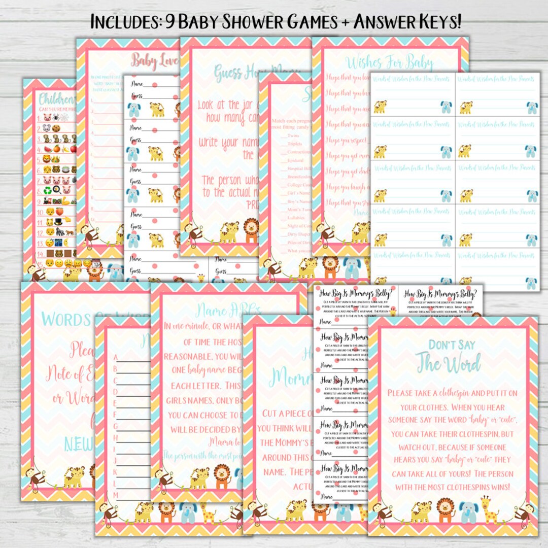 Baby Shower 9 Game Bundle + Answer Keys - Baby Shower Game Set ...