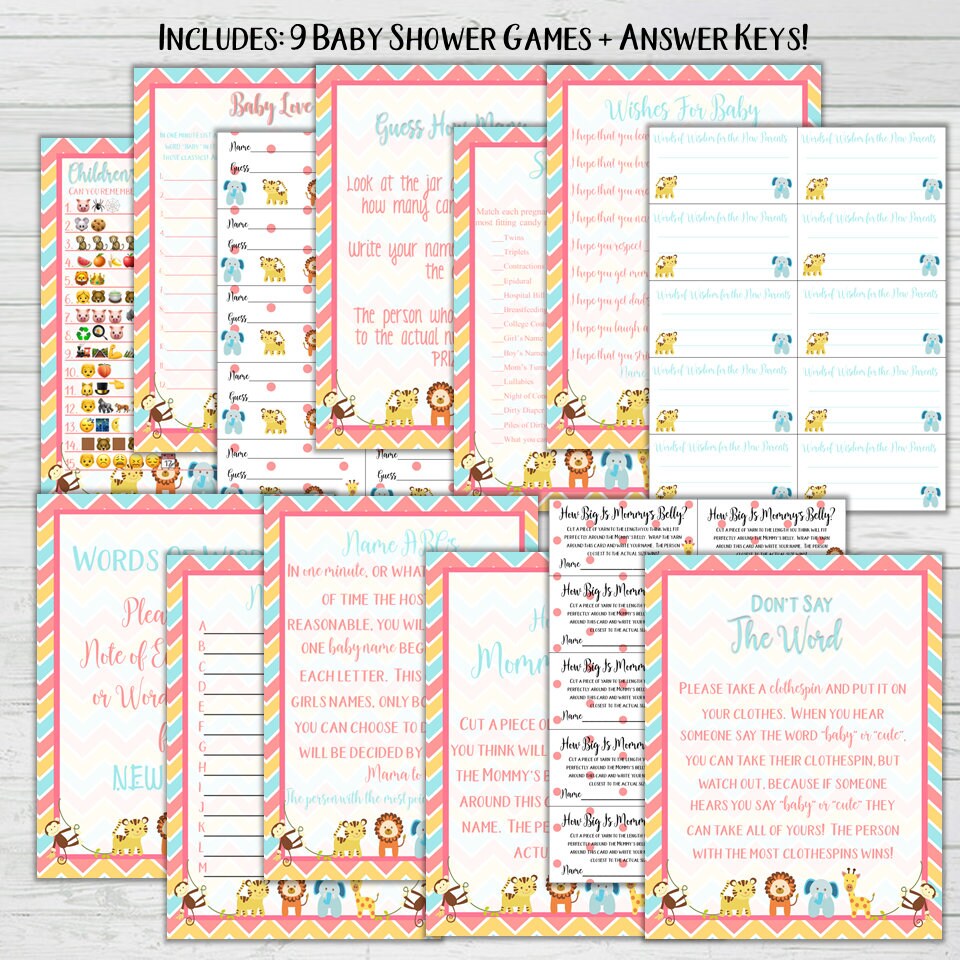 Baby Shower 9 Game Bundle Answer Keys Baby Shower Game Set | Etsy