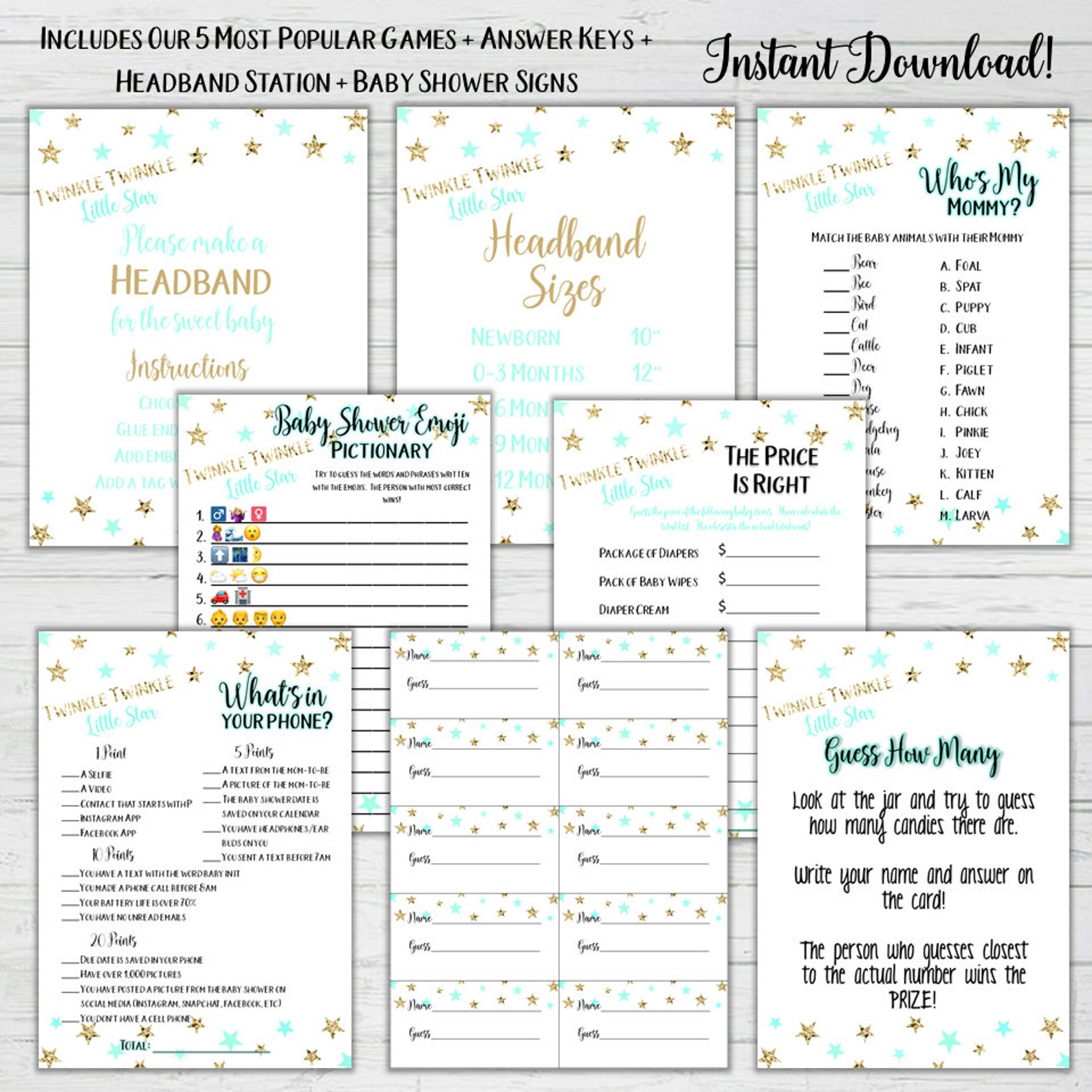 Baby Shower 17 Game Bundle Answer Keys 7 Baby Shower Signs - Etsy