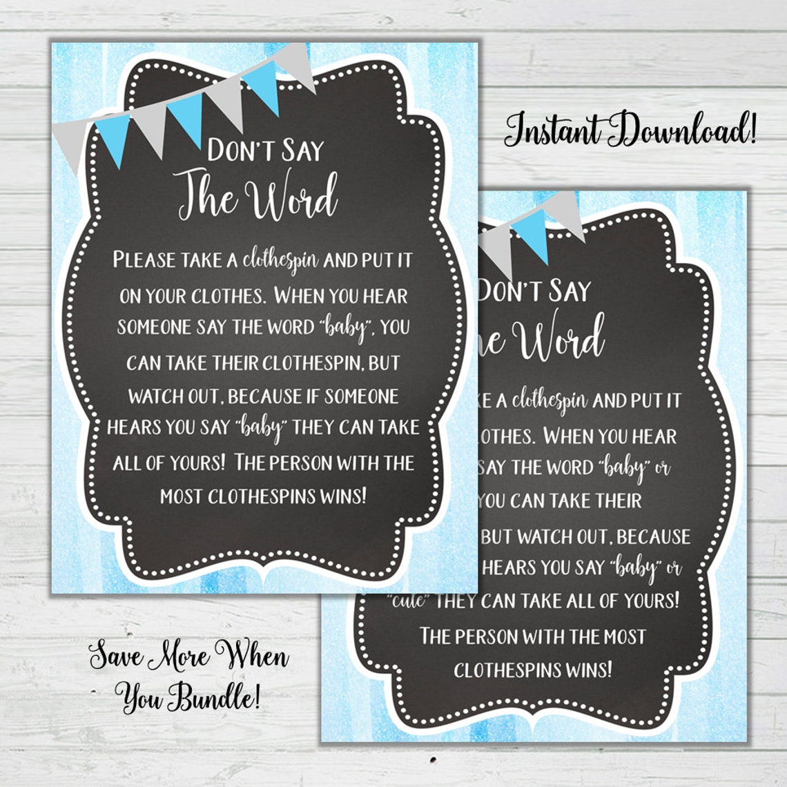 Clothespin Baby Shower Game - Boy Baby Shower Games - Chalkboard Theme ...