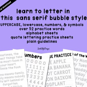 Sans Serif Bubble Style Hand Lettering Worksheets Digital Printable 30 ...