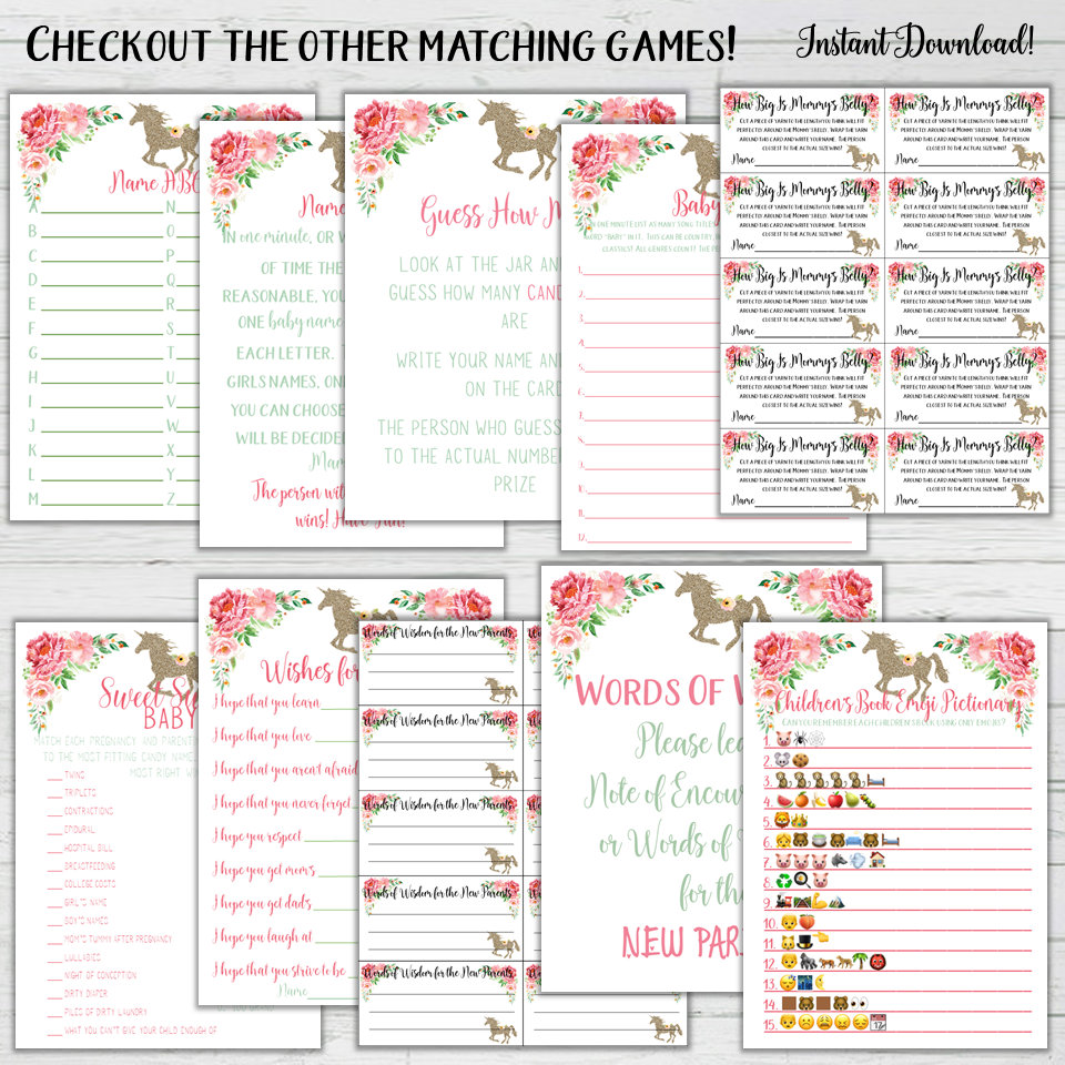 Unicorn Baby Shower Games Baby Shower Candy Guessing Game | Etsy