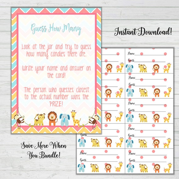 Baby Shower Candy Guessing Game Chevron Baby Animals Baby | Etsy