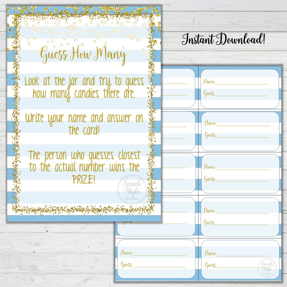 Baby Shower Bundle Set Activities Games Blue Gold Confetti - Etsy