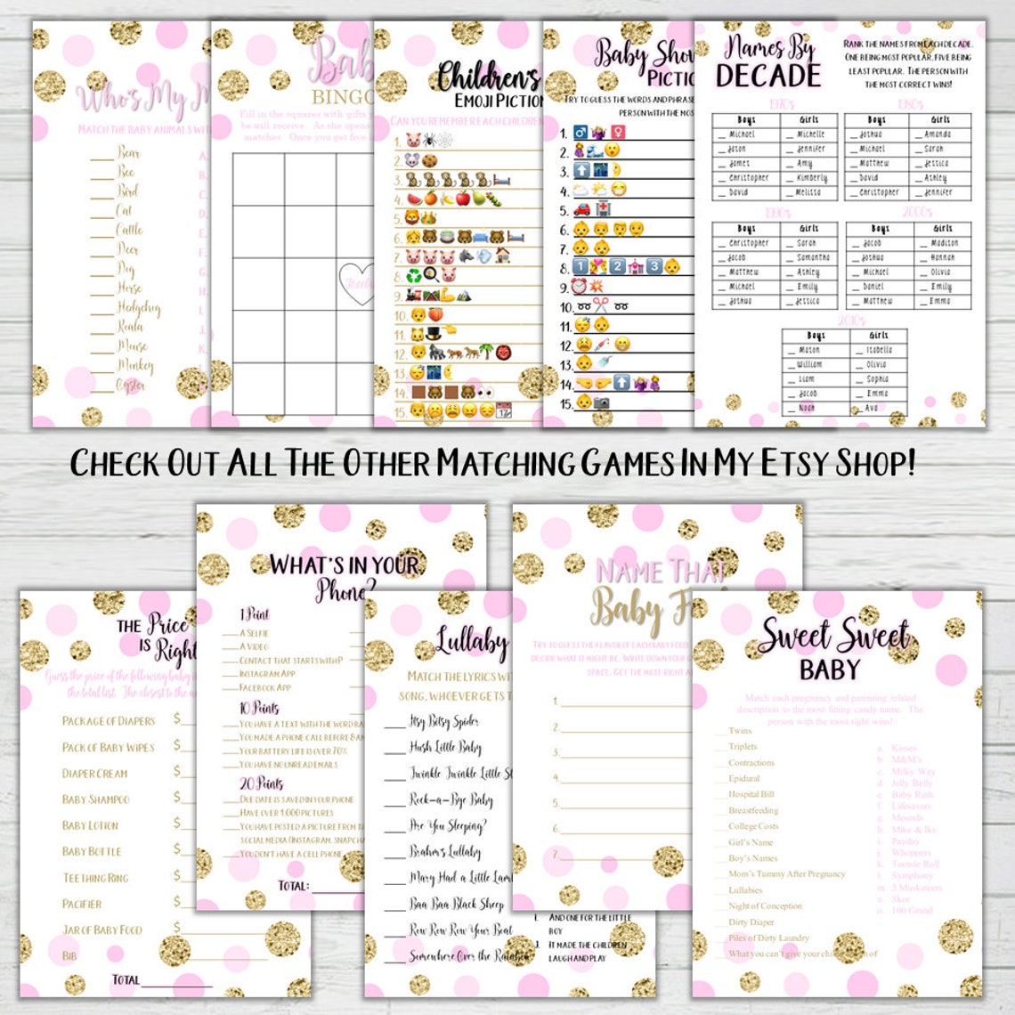 Candy Matching Baby Shower Game - Pink and Gold Baby Shower Games -girl ...