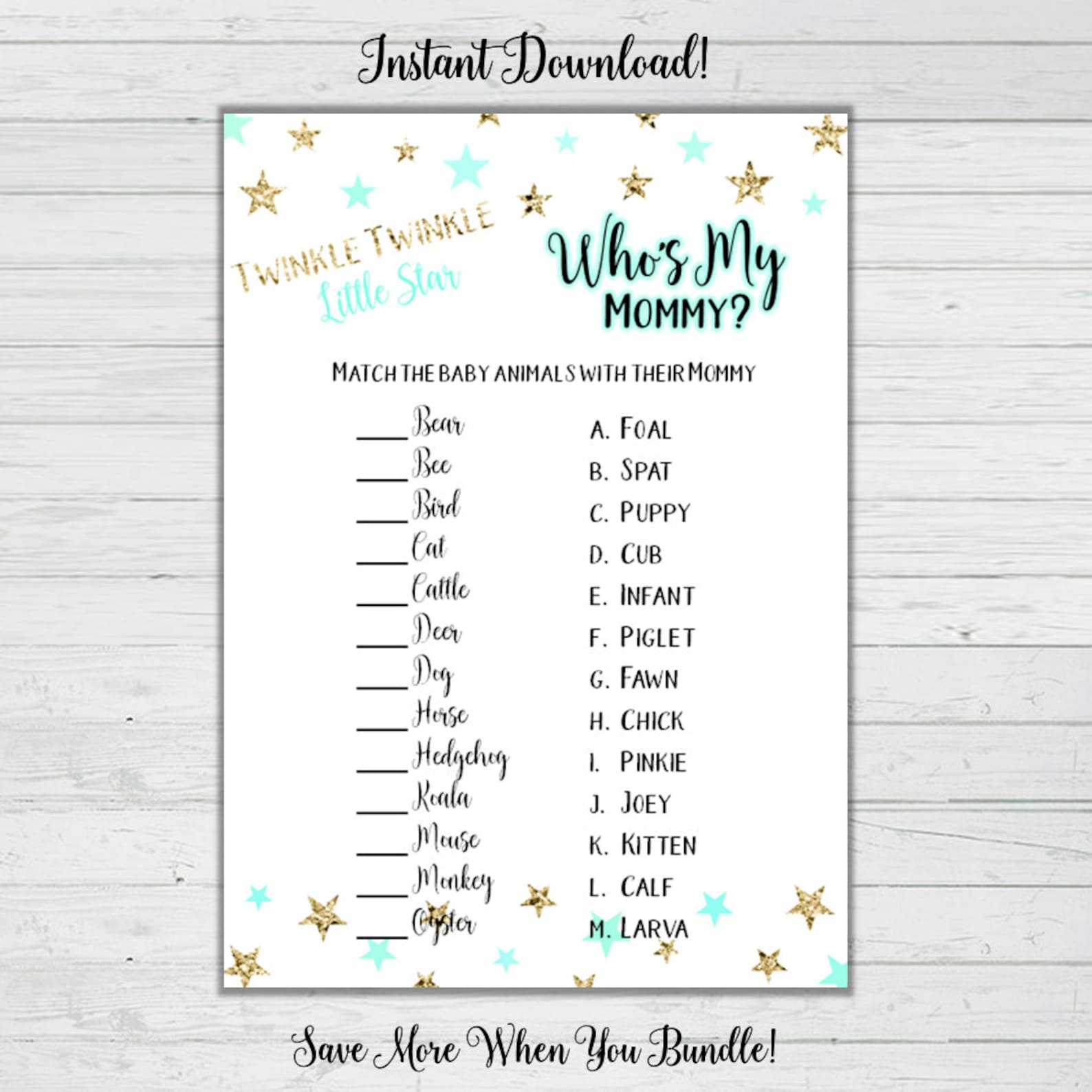 Baby Shower 8 Game Bundle Answer Keys Mint and Gold Baby Shower Game ...