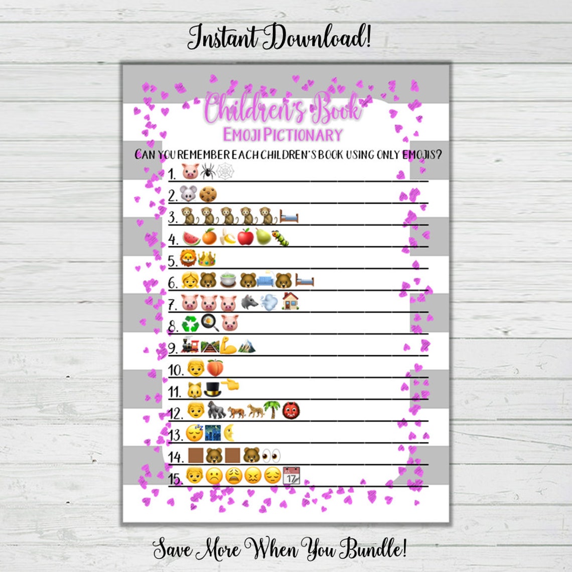 Children's Book Emoji Pictionary Game Pink and Grey Baby - Etsy