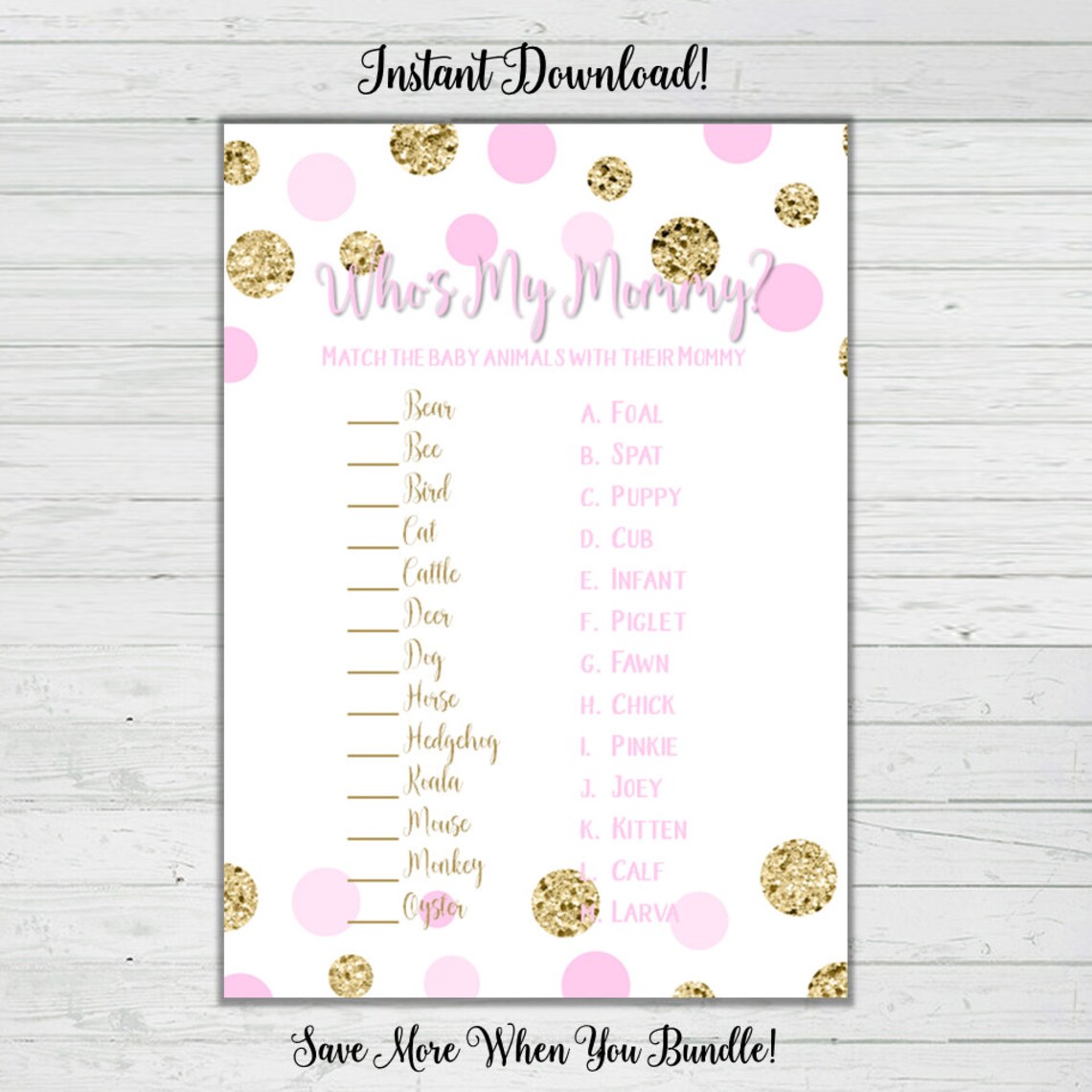 Baby Shower 8 Game Bundle Answer Keys Pink and Gold Baby | Etsy